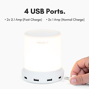 Macally Small Touch Lamps for Nightstand - Bedside Lamp with USB Port - 3 Way Dimmable Short Table Lamp for Small Spaces - Use as Night Light and Charger in Bedroom
