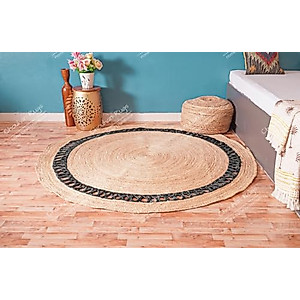 4x4, 5x5, 6x6,feet Natural Jute Net Design Round Rug, Floor Jute Net Designed Edge Rug Braided Boho Eco Large Circular Handmade Area Rugs (CCRD_ZQ)