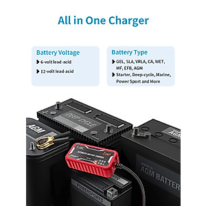 FOVAL 2-Amp Automatic Battery Charger, 6V and 12V Smart Car Battery Charger Maintainer, Trickle Charger and Battery Desulfator for Motorcycle, ATV, Boat, Lawn Mower Lead Acid Batteries