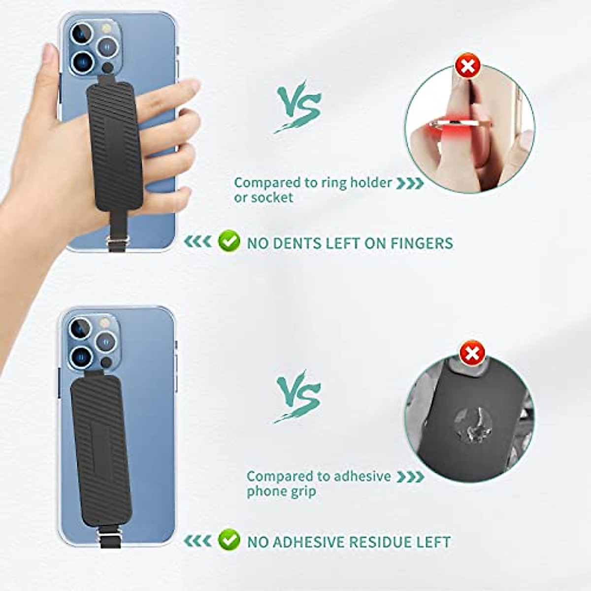 Phone Loop, CISID 3 Pcs Silicone Phone Grip Strap with Stand Reusable Cell Phone Holder for Hand Phone Finger Holder for Most Phone Cases (Black, Pink, Green, 210mm)