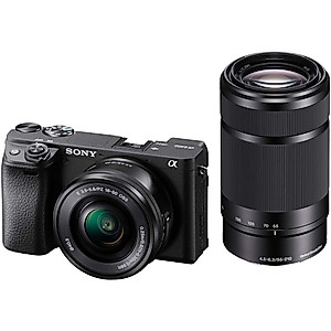 Sony Alpha a6400 Mirrorless Camera Double Zoom Lens Kit, SELP1650 F3.5-5.6 + SEL55210 F4.5-6.3 SEL55210 Black (Renewed)