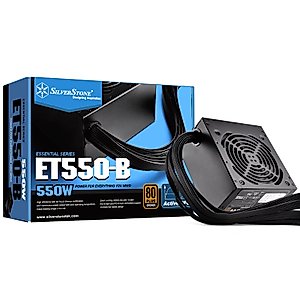 SilverStone Technology 550 Watt 80 Plus Bronze ATX PSU with Flat Black Cables ET550-B Power Supply, SST-ET550-B