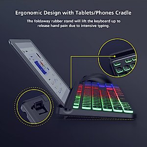Backlit 2.4G Wireless Keyboard and Mouse Combo, Illuminated Full-Sized Rechargeable Keyboard & Silent Mouse Set with Rainbow Lighting & Integrated Cradle for Macbooks, PC Computer & Laptop