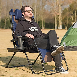 Tisetrail Zero Gravity Chair Oversized Recliner Padded Reclining Patio Chairs Folding XL Anti Gravity Lounge Chair with Adjustable Pillow and Cup Holder for Outdoor Camping Patio Lawn
