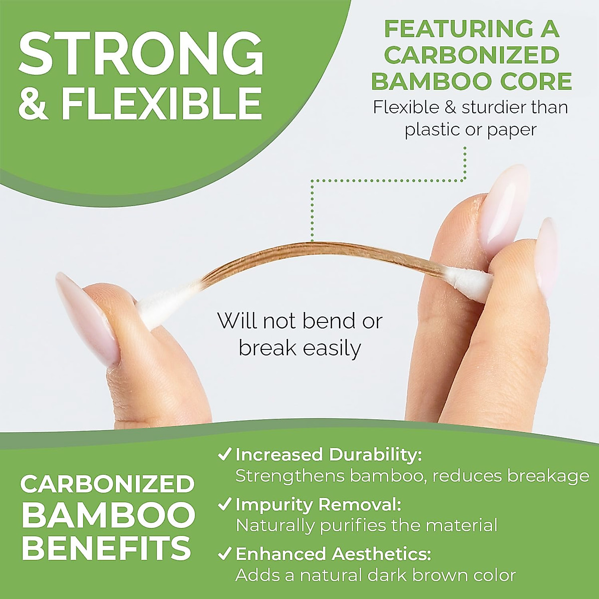 Beautiful Mind Bamboo Cotton Swabs for Ears – 500 Pack – Qtips with Carbonized Bamboo for Durability – Eco-Friendly, Biodegradable & Vegan – 100% Organic Cotton Ear Swabs for Makeup