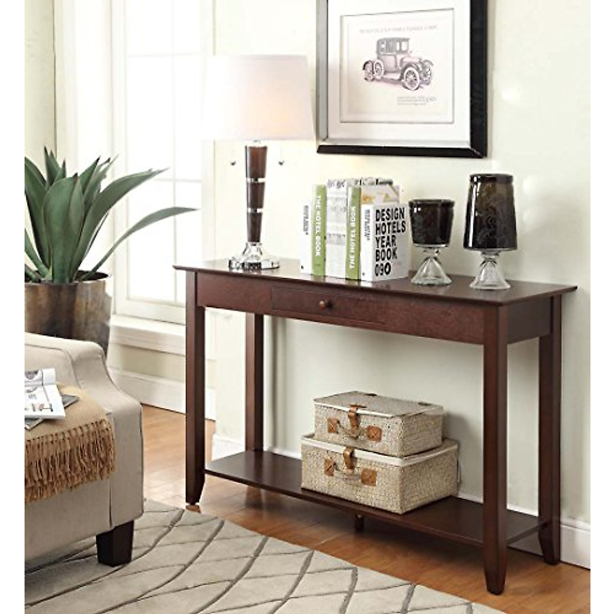 Convenience Concepts American Heritage 1 Drawer Console Table with Shelf, Espresso