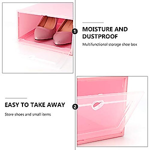 DOITOOL 6Pcs Plastic Shoes Boxes Stackable Shoe Organizer Bins Foldable Shoe Container Drawer Type Shoe Organizer (Pink)