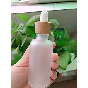 4 Pcs Bamboo Frosted Glass Eye Dropper Bottle,Empty Essential Oil Bottles With Pure Glass Pipettes,Bamboo Cap Makeup Travel Cosmetic Sample Container-Pipette&Funnel included (50ml/1.7 Ounce)