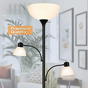 Luvkczc Torchiere Floor Lamp, Floor Lamps for Living Room, Modern Standing Lamp Tall Pole Lamp with Lampshade, Black Finish Bright Corner Light for Bedroom, Office, Reading