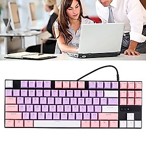 Dilwe Mechanical Gaming Keyboard,RGB 26 Backlit USB Wired Keyboard,Waterproof PC Keyboard,Portable 87 Key Ergonomic Mechanical Gaming Keyboard,Wired Computer Keyboard for Windows (Pink