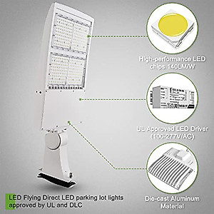 300W White LED Parking Lot Lights, LED Shoebox Pole Light, 40500Lm, 100-277Volt, Adjustable Direct Arms Mount, 1-10V Dimmable 700-1000W MH/HPS Replacement Lighting Fixture 100-277V