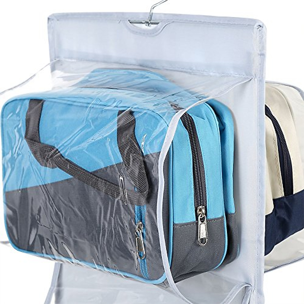 Hanging Handbag Organizer for Closet, Clear Hanging Purse Organizer Storage for Purses and Handbags with 10 Pocket for Bedroom(Light Grey)