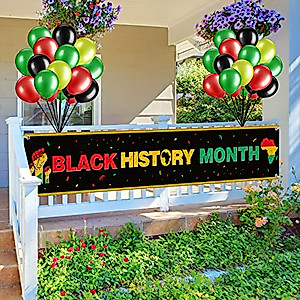 38 Pieces Black History Month Banner Balloons Decorations Set,Large Fabric African American Fence Yard Garage Banner with 36 Pieces Balloons for Black History Month National Holiday Party Decorations