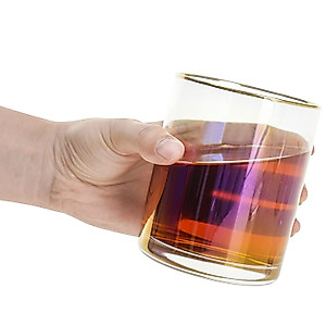 MyGift 15 oz Modern Iridescent Lowball/Old Fashioned Rocks Glasses with Gold Rim, Set of 6 / Drinking Tumbler Beverage Whiskey Glass