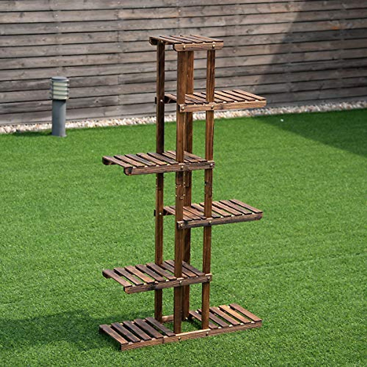 HAPPYGRILL Plant Stand Flower Rack Wooden 7 Tier Shelves Bonsai Display Shelf Stand for Indoor Outdoor Yard Garden Patio