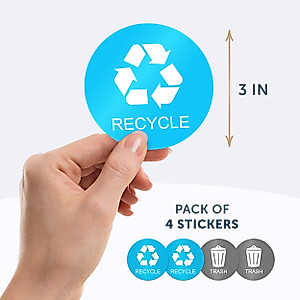 VBAP CORP Recycle Trash Bin Sticker - (Pack of 4) 3" Round Logo Sign Decal Labels Self-Adhesive Vinyl Laminated. Waterproof Indoor and Outdoor (Sky Blue/Gray)…