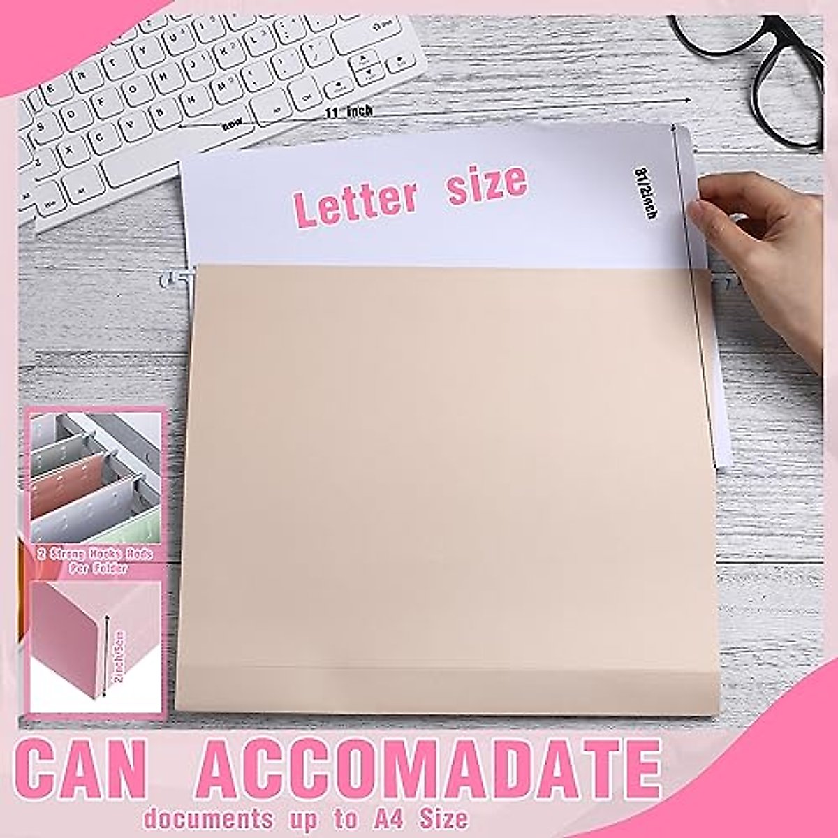 Yaomiao 24 Pack Hanging File Folders Letter Size Expanding File Folders with 1 Inch Expansion Hanging File Folders for Filing Needs(Bright Color)
