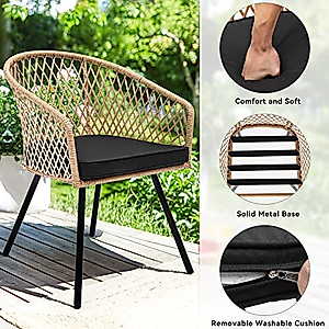 YITAHOME 5-Piece Outdoor Patio Furniture Dining Set, All-Weather Rattan Conversation Set with Soft Cushions and Glass Top Dining Table for Backyard Deck (Light Brown + Black)