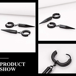 Punk Spikes Dangle Hinged Hoop Earrings for Men Women Black Huggie Earring Fashion Jewelry