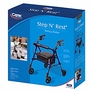 Carex Step 'N Rest Aluminum Rollator Walker With Seat - Rolling Walker For Seniors With Back Support, 6 Inch Wheels, 250lbs Support, Lightweight