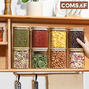 ComSaf 27 oz Glass Food Storage Jars Set of 6, Clear Storage Containers with Airtight Bamboo Lid, Pantry Organization Jar, Spice, Blooming Tea, Coffee and Sugar Container, Canister Set for Kitchen
