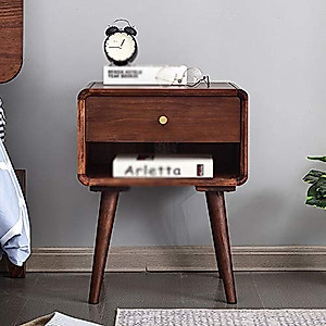 SJYDQ Nordic All Solid Wood Bedroom Bedside Table Home Log Bed Simple Storage Cabinet Walnut Color