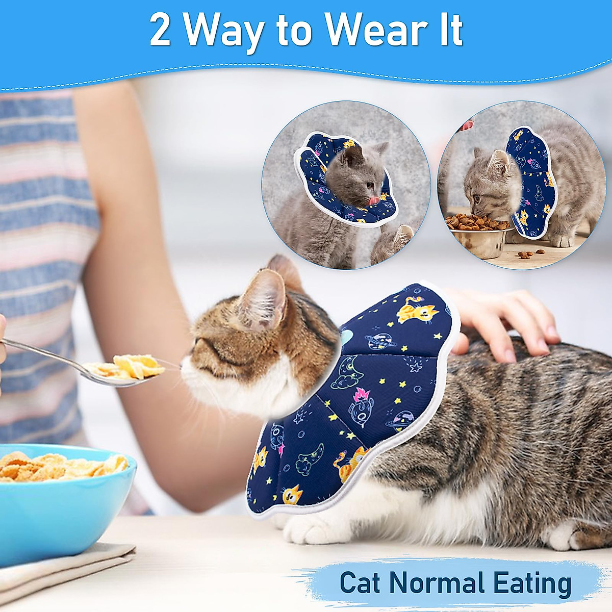 Cat Cone Collar Soft Cone for Cats Cat Recovery Collar, Adjustable Pet Cone Cat Cones to Stop Licking Wounds, Anti Scratch Cat Spray Elizabethan Collar Cone for Cats Kitten Cat E Collar After Surgery