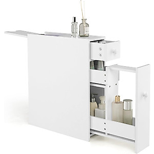 Nightcore Narrow Bathroom Storage Cabinet, Multi-Functional Storage Organizer with Drawers, Double Door, Shelves & Toilet Paper Holder, Space-Saving Storage Cabinet for Toilet, Kitchen,(White)
