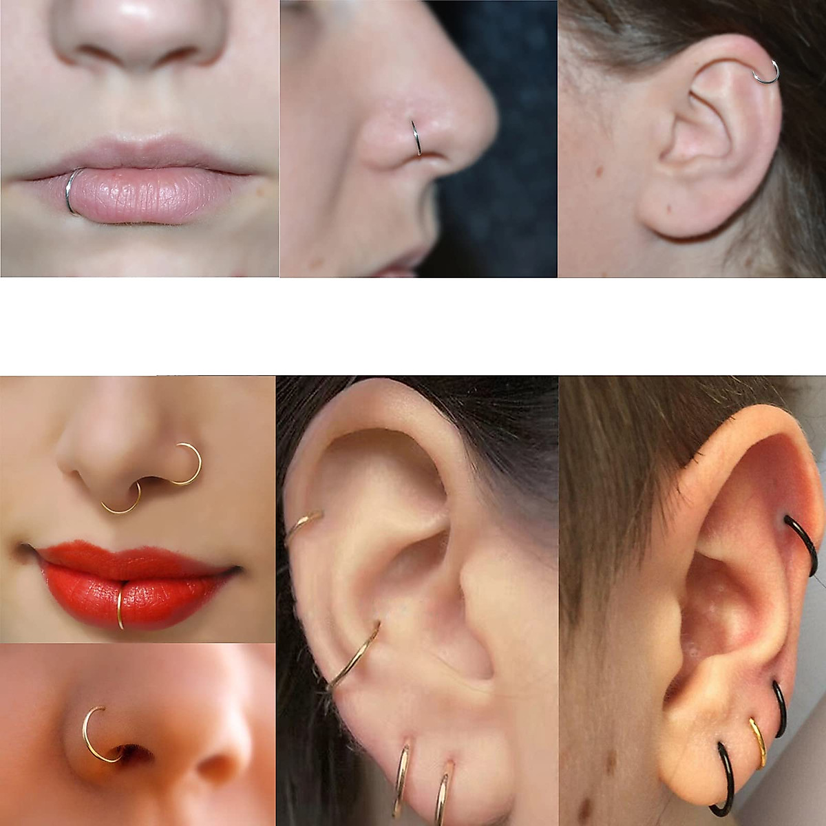 Aumeo 14G 16G 18G 20G Nose Ring Hoop Stainless Steel Hinged Segment Ring Hoop Nose Clicker Ring Tragus Helix Cartilage Daith Rook Earring Piercing Jewelry for Women Men(5pcs 20g 8mm mixed colors)