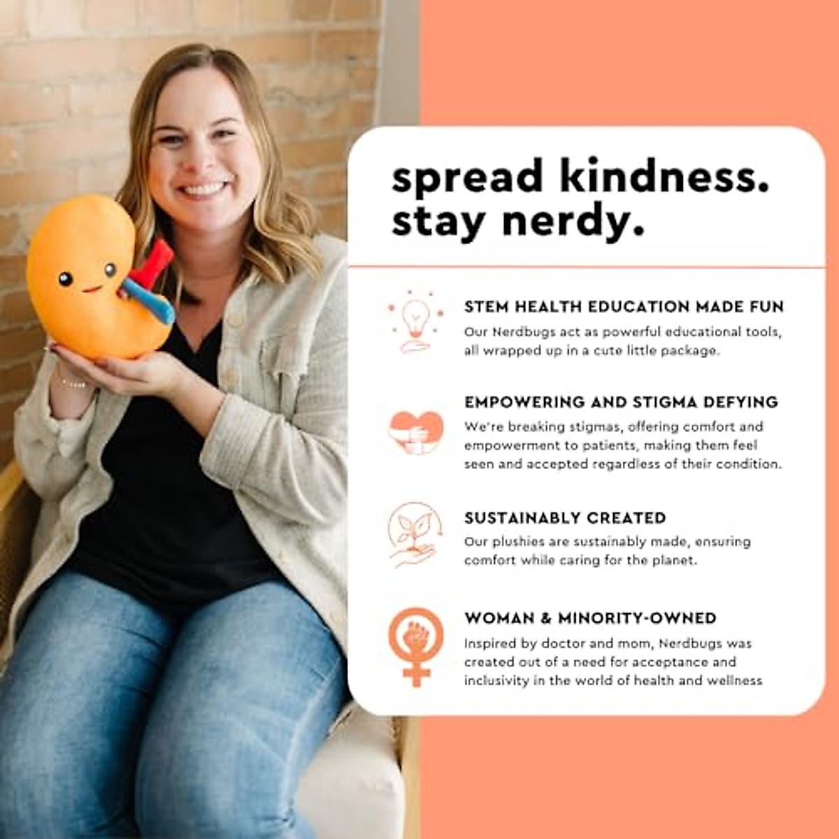 nerdbugs Kidney Plush - Urine for a Treat!- Large Kidney Plush Organ Toy/Kidney Transplant Gift/Health Education Gift/Dialysis Gift