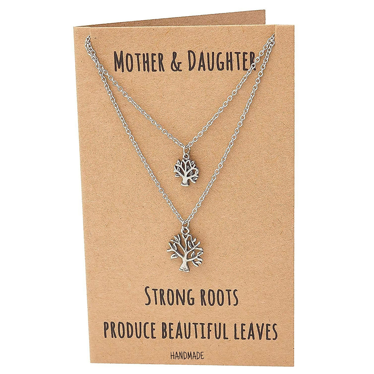quan jewelry Tree of Life Pendant Mom and Me Jewelry, Necklace Set for 2, Birthday and Christmas Presents for Mother and Daughters, with Inspiration Quote on Greeting Card