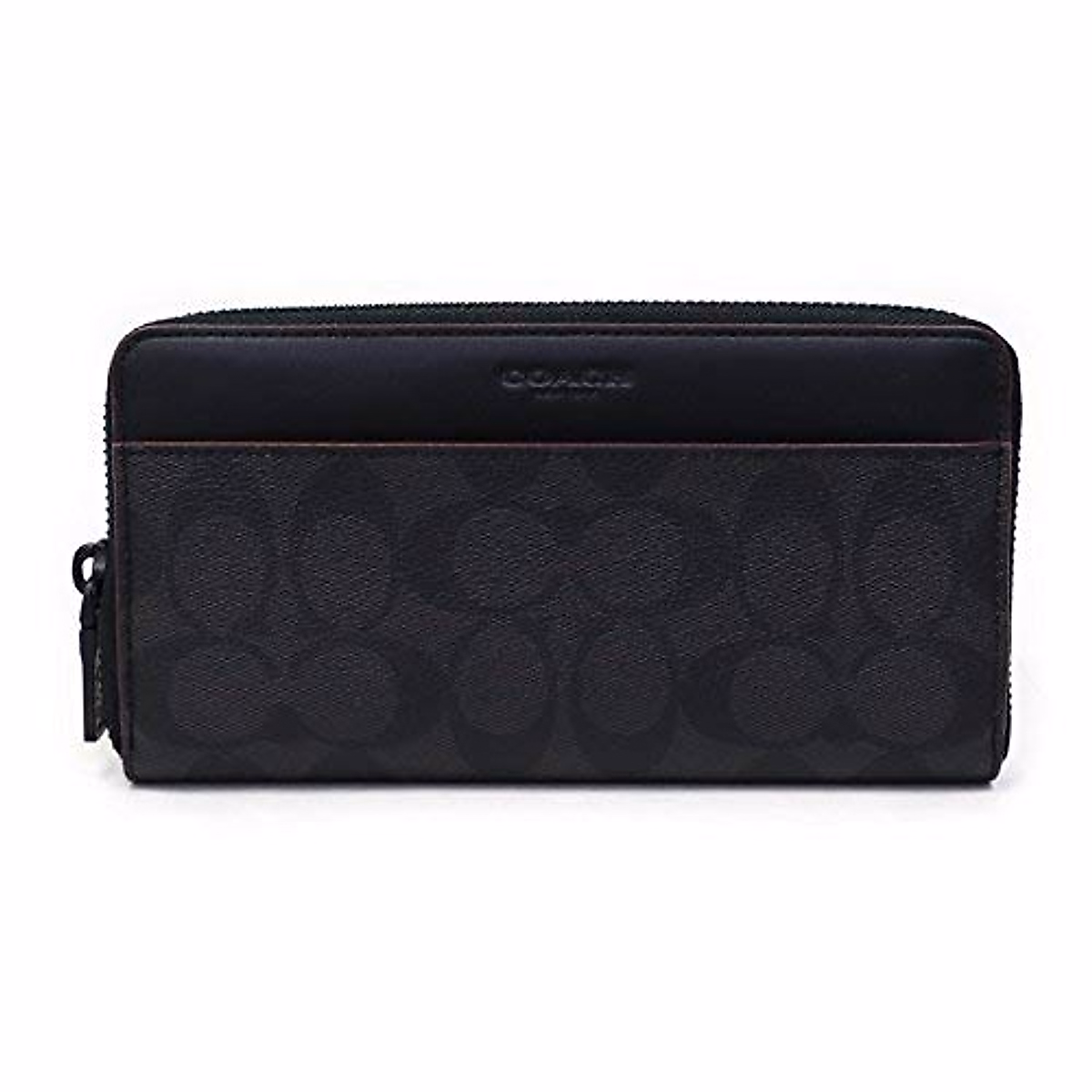 COACH ACCORDION SIGNATURE ZIP ROUND canvas WALLET (Black/Oxblood)