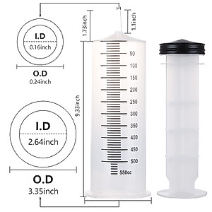 AKOLAFE 2 Sets of 500ml Syringe with 51.2 Inch Tube, Needle, Adapter, Plastic Syringe with Needle, Large Syringe for Liquid, Resin, Oil, Draining, Refilling, Dispensing, Measuring, Feeding
