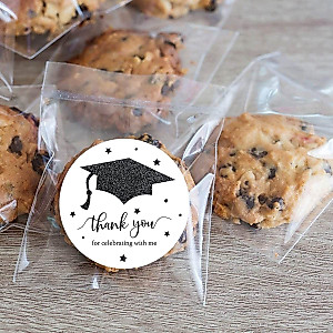 Black White Graduation Thank You Stickers, Congrats Grad Party Favor Sticker Labels 40-Pack 2in