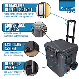 Cubix Outdoors QuadraX 46QT Wheeled Rotomolded Portable Hard Cooler for Camping, Fishing, Beach | Heavy Duty Insulated Ice Chest with Wheels and Handle | Cold Retention 5 Days
