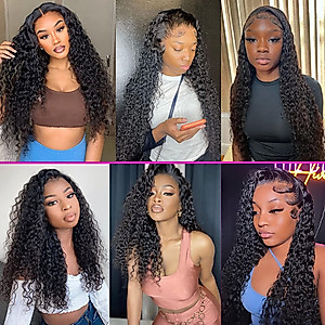 SWEETGIRL Water Wave Lace Front Wigs Human Hair Pre Plucked 13x4 HD Lace Frontal Wigs Human Hair Curly Wigs for Black Women Wet and Wavy Human Hair Lace Front Wigs 180 Density 20 Inch Natural Color
