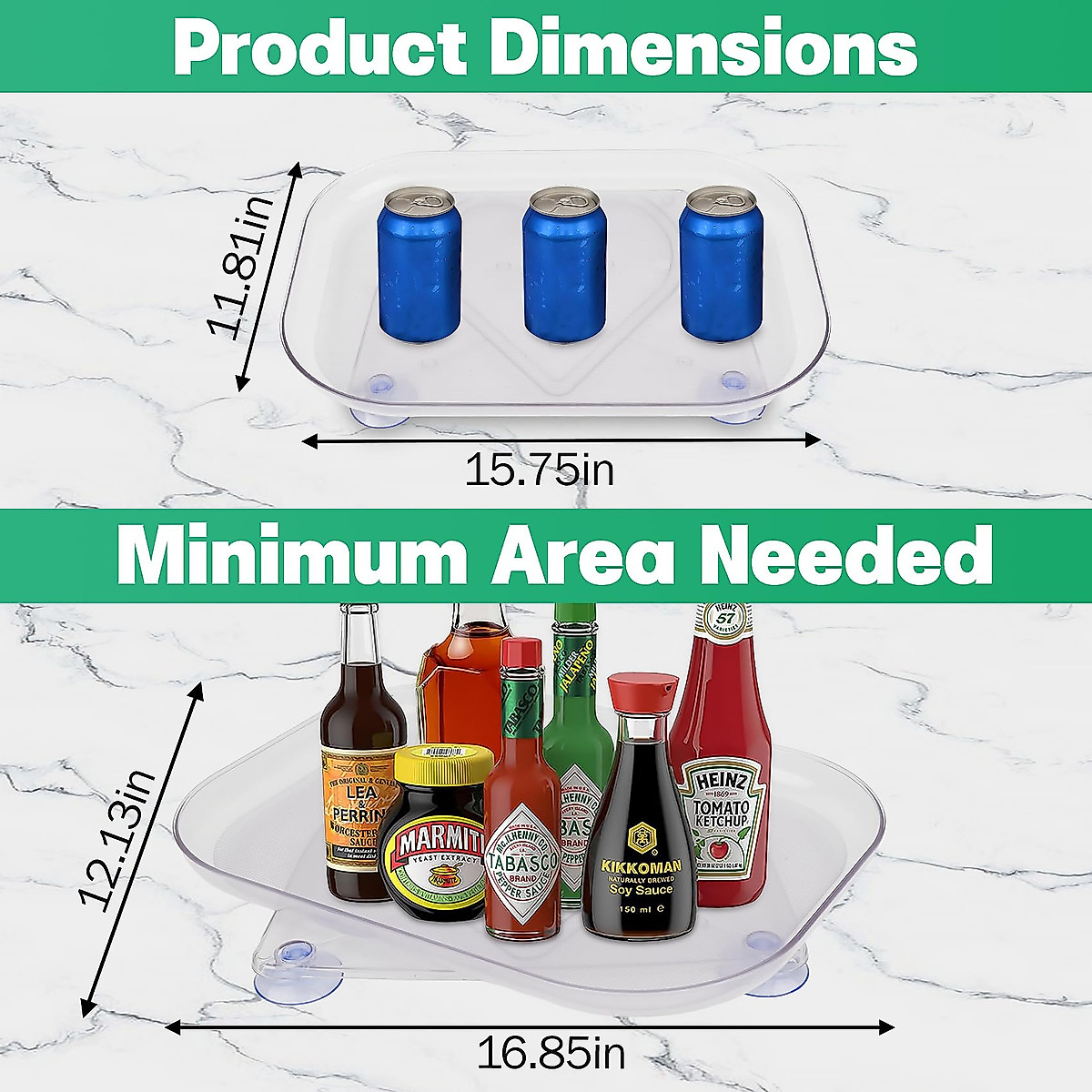 ZVAIGE Lazy Susan for Refrigerator - Fridge Organizers and Storage, Rectangle Clear Turntable Condiments Spice Rotating Storage Rack for Kitchen Cabinet, Dining Table, Countertop (15.75in*11.81in)