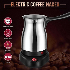 Turkish Coffee Pot, Stainless Steel Arabic, Greek & Turkish Electric Coffee Maker Machine Pot, 600ml Coffee Tea Warmer Kettle with Removable Anti Scald Handle Cordless Base for Home & Travel