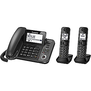 Panasonic KX-TGF382M Link2Cell Bluetooth Corded/Cordless Cordless Phone and Answering Machine with 2 Cordless Handsets (Renewed)