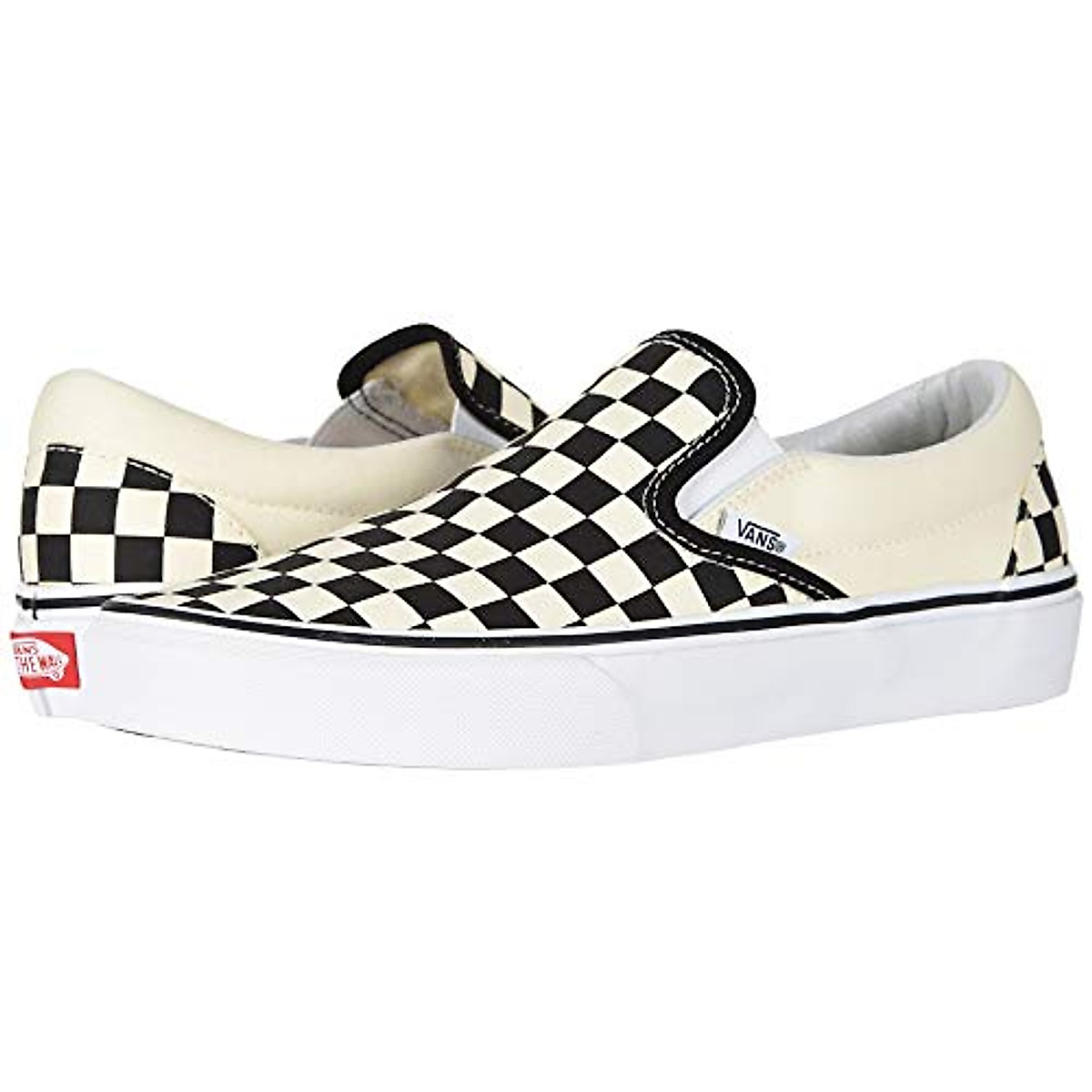 Vans Women's Classic Slip On Trainers, Black/White/Checkerboard, 7 Women/5.5 Men