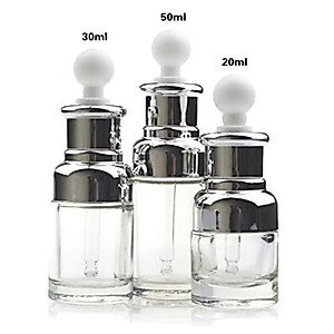3PCS 50ml Empty Portable Refill Clea Glass Essential Oil Dropper Bottles with White Cap Silver Circle and Glass Droppers for Cosmetic Essential Oils Lab Chemicals Colognes Perfumes Other Liquids