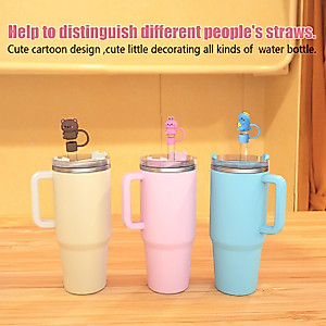 Animal Straw Covers Cap for Stanley Cup, Straw Topper for 30&40 Oz Stanley Tumbler with Handle,10mm 0.4in Reusable Straw Tips Lids Dust-Proof Topper for Water Bottle 7pcs Cute Pattern