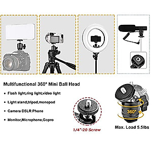Camera Super Clamp Mount with Ball Head Mount Hot Shoe Adapter with 1/4 Thread for GoPro Hero 10 9 8 7 6 5 4,DJI Action Cameras, LCD Field Monitor LED Lights 360°Motorcycle Camera Mount