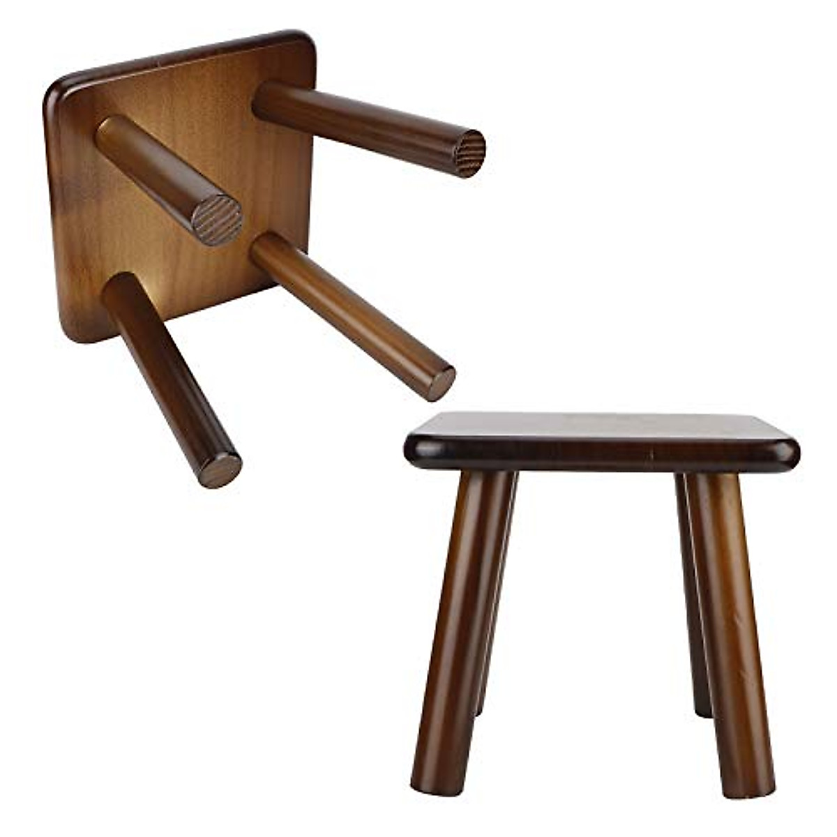 Wooden Stool, Natural Pine Wood Safety Stable Toddler Stool Chair Strong Load‑Bearing Rounded Corners Smooth Child Step Stool for Living Room Bathroom Bedroom Garden Balcony(Square Nut‑Brown)