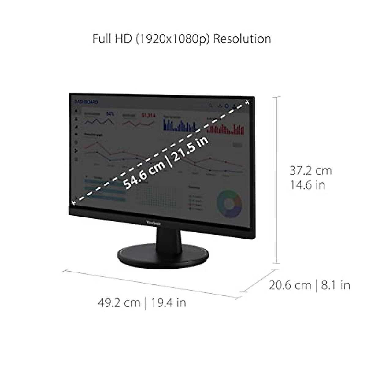ViewSonic VS2247-MH 22 Inch 1080p Monitor with 75Hz, FreeSync, Thin Bezels, Eye Care, HDMI, VGA Inputs for Home and Office