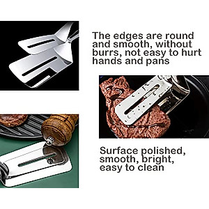 2pcs 304 Stainless Steel Kitchen Cooking Tongs Clip, Multifunctional Spatula Pliers for Steak Fish Bread Hamburger BBQ Frying Pancake Egg Pies Pizza,not Hot with Rubber Handle