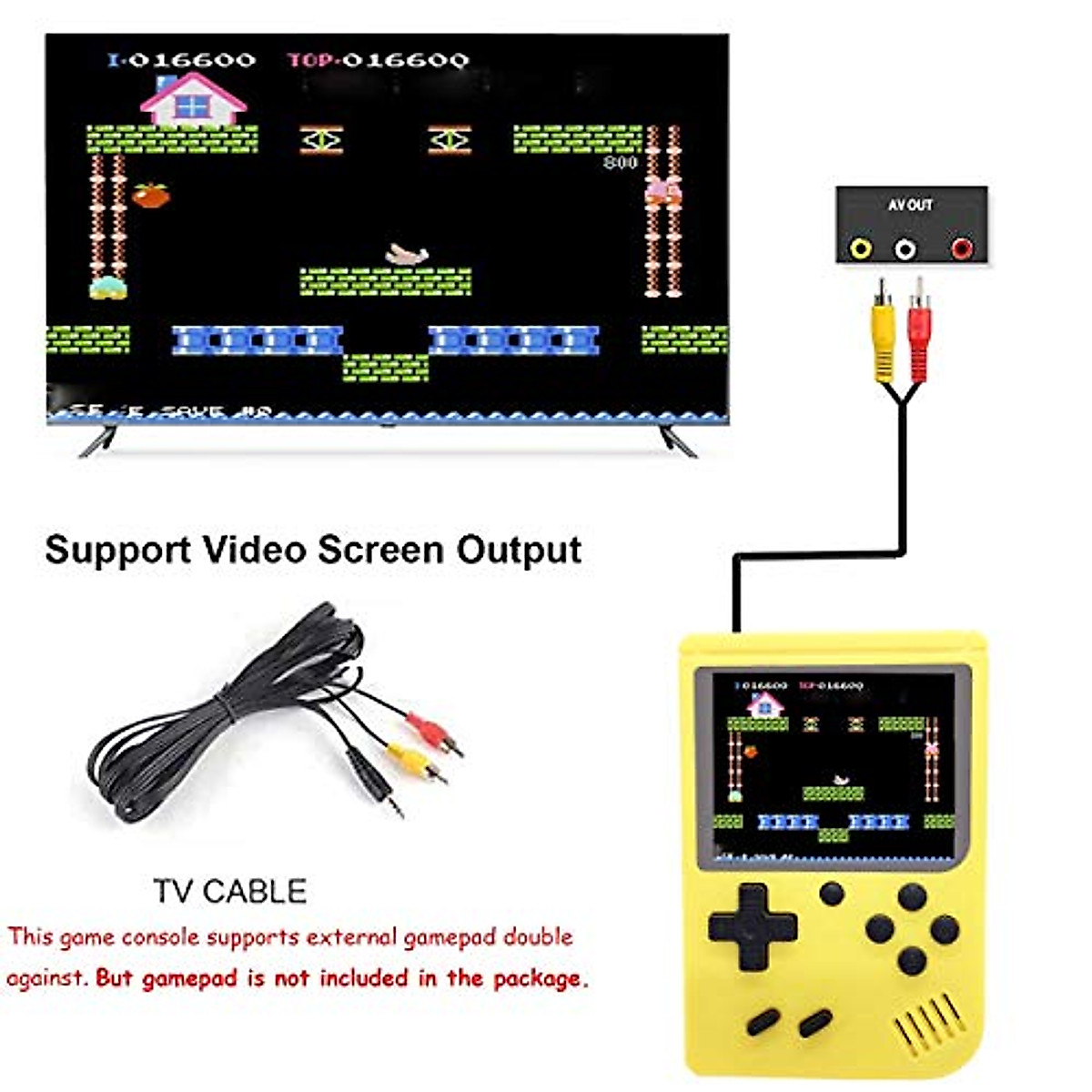 RFiotasy Handheld Game Console with 400 Classical FC Game Console Support for Connecting TV Gift Birthday for Kids and Adult(ZJ-Yellow)