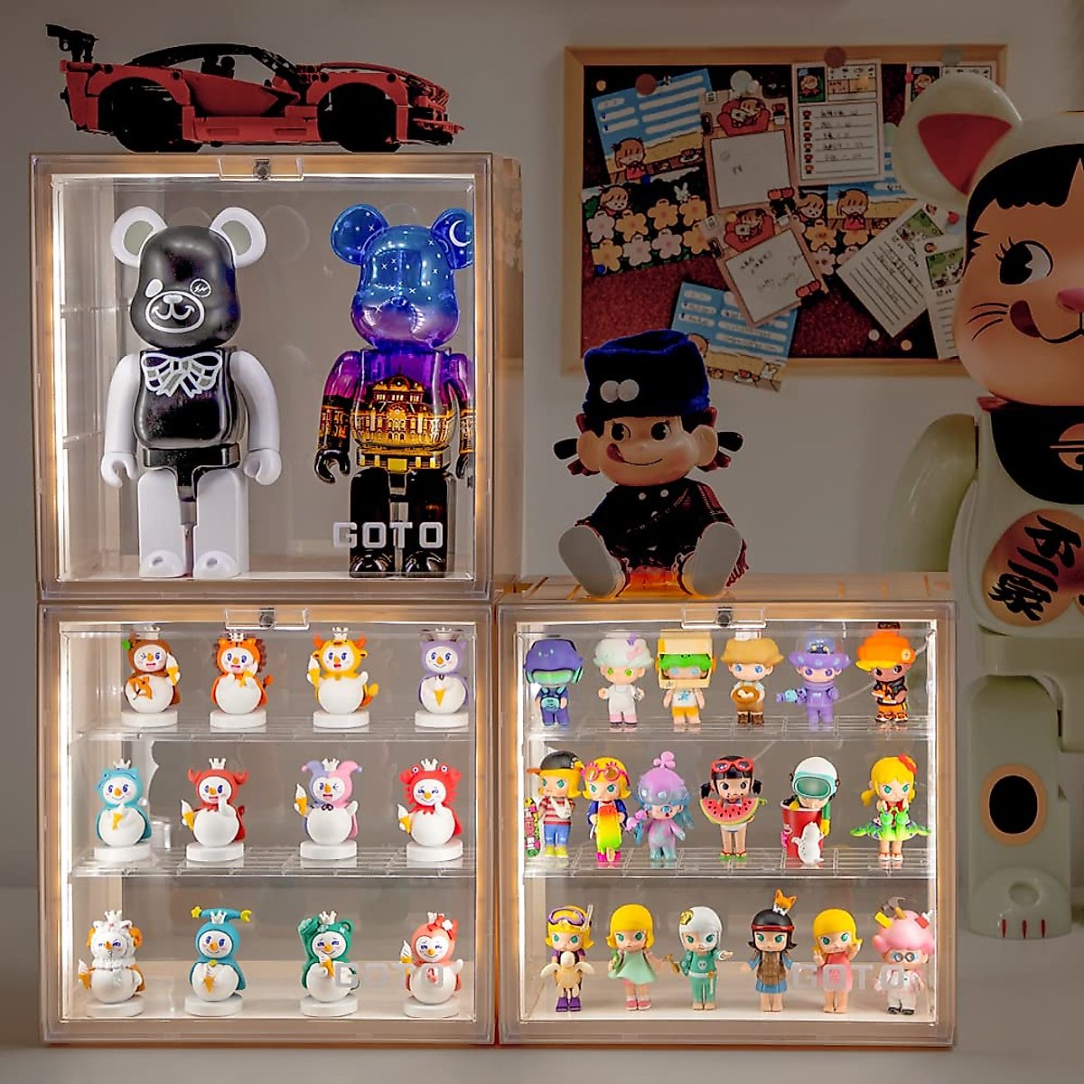 GOTO LED Lighting Display Box, Display Storage Case, Show Case for Bearbrick 400%, Action Figures, Lego, Collectibles, Pop Mart (19L LED Included Adapter and 2 Partition)