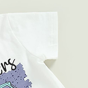 Kids Baby Girls St. Patricks Day Outfits Car Letter Print Short Sleeve T-Shirt Tops and Bell Bottom Pants Toddler Summer Sets (White, 9-12 Months)