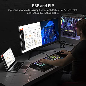 Fiodio 35” Ultra Wide QHD 21:9 Gaming Monitor, with Adaptive Sync, 120Hz Refresh Rate, Picture in Picture, By sRGB 99%, 2xHDMI 2xDisplay Ports, R1800, 3440*1440P, (DP Cable Included), Black (V3L6W)